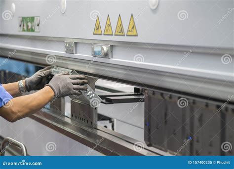 The Sheet Metal Bending Machine Operation And Control By Expert Operator Stock Image Image Of