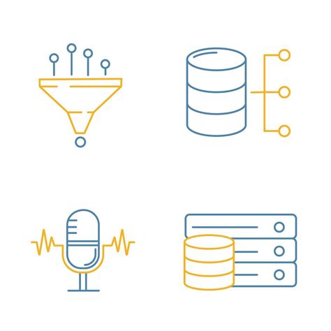 Machine Learning Color Linear Icons Set Data Filtering Relational Database Server Voice