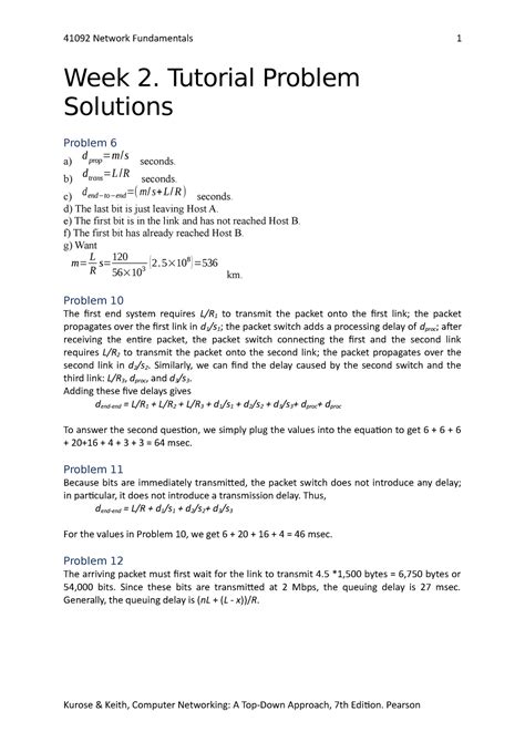 Week2 Tutorial Problem Solution 41092 Network Fundamentals Week 2 Tutorial Problem Solutions