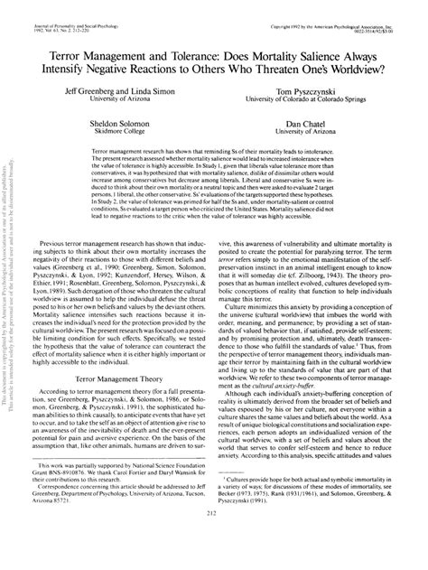 Pdf Terror Management And Tolerance Does Mortality Salience Always Intensify Negative