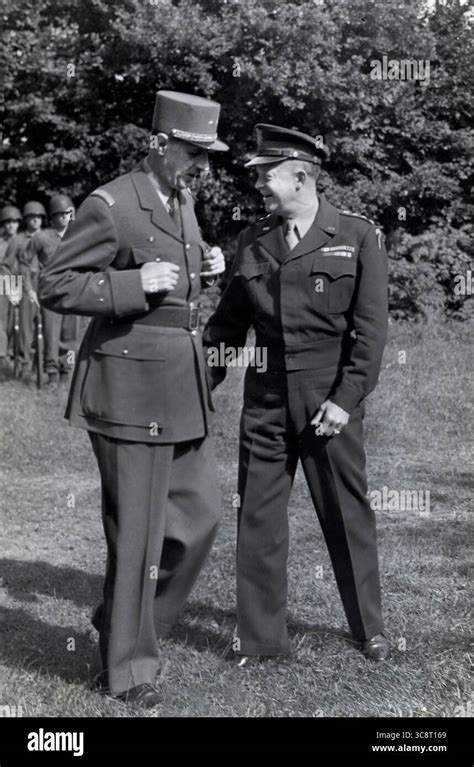 French General Charles De Gaulle Left Chatting With U S General