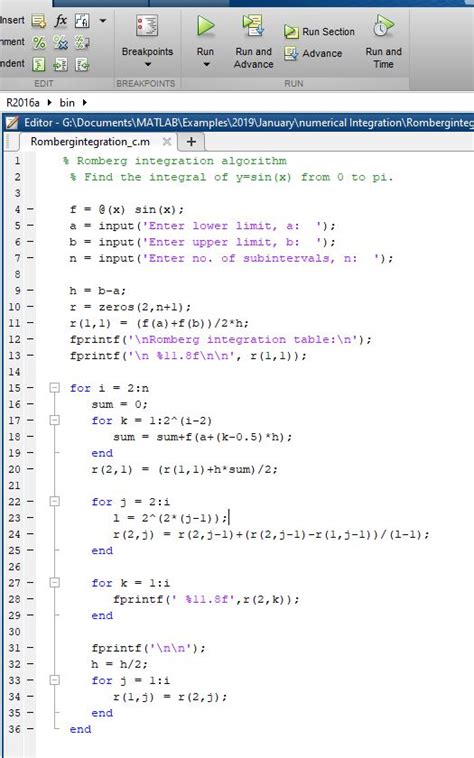Romberg Integration Algorithm Using Matlab Matlab Programming
