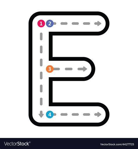 Tracing Alphabet Uppercase Capital Letter E Vector Image