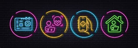 사이버 공격 건강 앱 및 마더 보드 최소 라인 아이콘 웹 응용 프로그램의 경우 인쇄 네온 레이저 3d 조명 벡터 건강관리와 의술에 대한 스톡 벡터 아트 및 기타 이미지