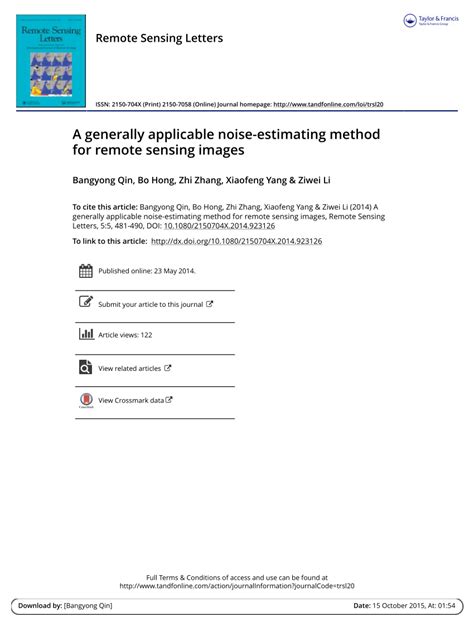 Pdf A Generally Applicable Noise Estimating Method For Remote Sensing