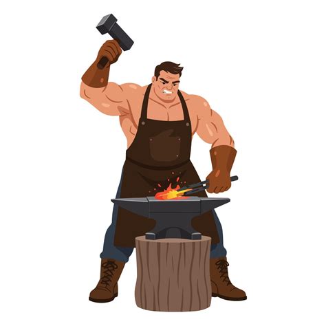 Blacksmith Shaping Metal With Hammer In Flat Art Style 60390618 Vector