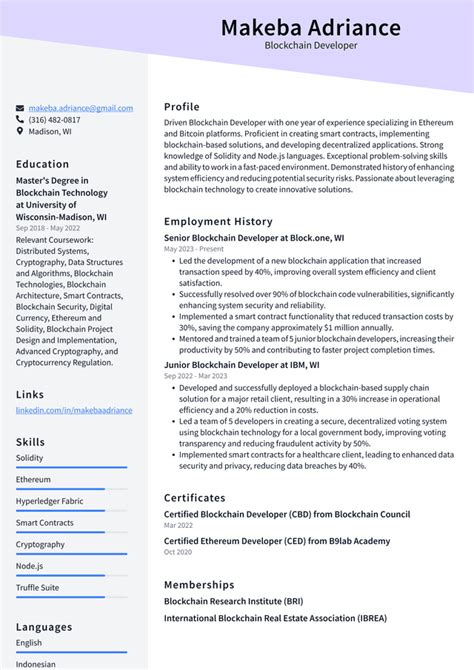 Linkedin Blockchain Developer Resume Examples Resumecat