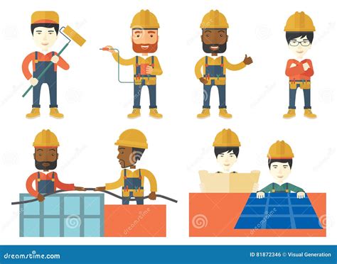 Vector Set Of Constructors And Builders Characters Stock Vector