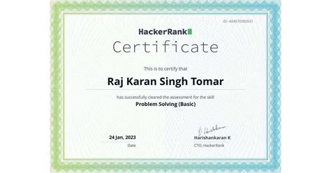 Raj Karan Singh Tomar On Linkedin Hackerrank Skill Certificate