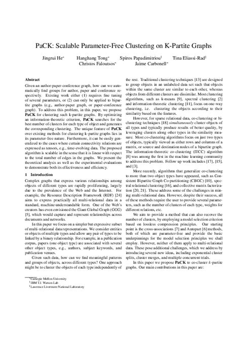 Pdf Pack Scalable Parameter Free Clustering On K Partite Graphs