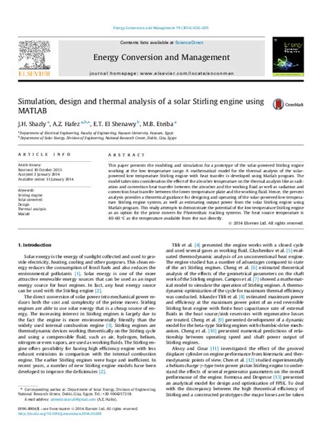 Pdf Simulation Design And Thermal Analysis Of A Solar Stirling