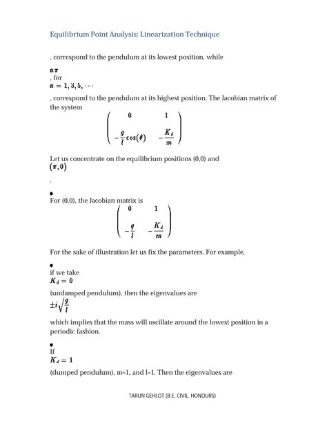 Equilibrium Point Analysis Linearization Technique Pdf