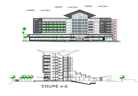 Elevation And Section Hotel Plan Autocad File Cadbull