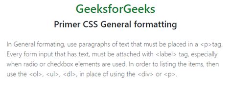 Primer Css General Formatting Geeksforgeeks
