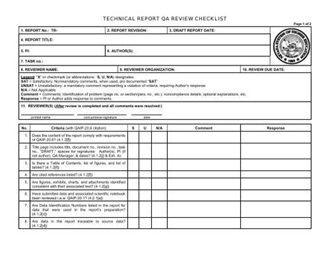 TECHNICAL REPORT QA REVIEW CHECKLIST
