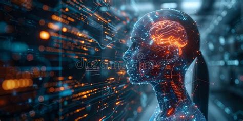 Digital Human Head With A Glowing Brain And Neural Connections