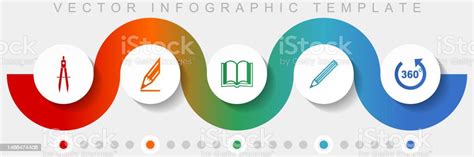 아이콘 세트 캘리퍼 연필 책 웹 디자인 및 모바일 응용 프로그램에 대 한 360도 같은 기타 아이콘이있는 교육 인포 그래픽 벡터 템플릿 0명에 대한 스톡 벡터 아트 및 기타