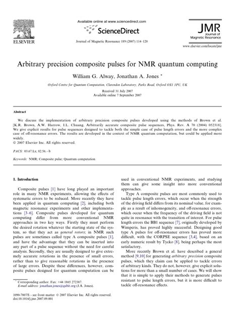 Arbitrary Precision Composite Pulses For Nmr Quantum Computing Journal Of Magnetic Resonance