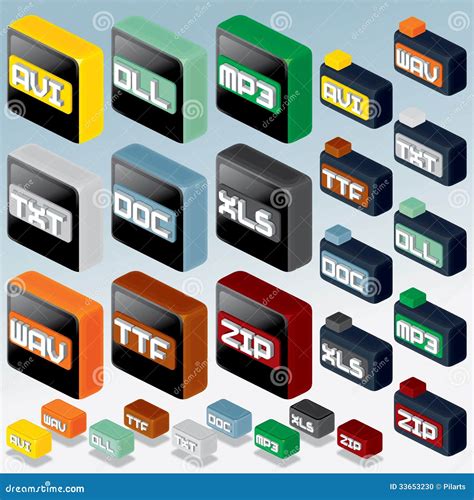 3d Isometric File Type Icons Vector Set Stock Vector Illustration Of