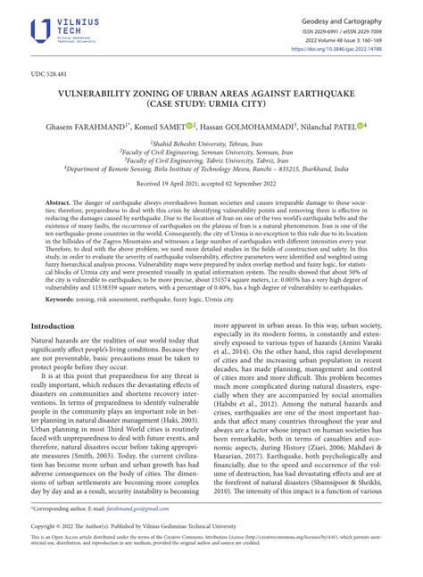 Pdf Vulnerability Zoning Of Urban Areas Against Earthquake Case