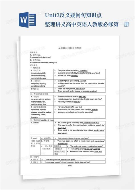 Unit3反义疑问句知识点整理讲义 高中英语人教版必修第一册word模板下载 编号lgzvbnyx 熊猫办公