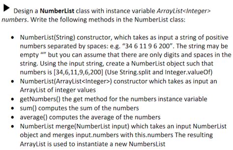 Solved Design A Numberlist Class With Instance Variable