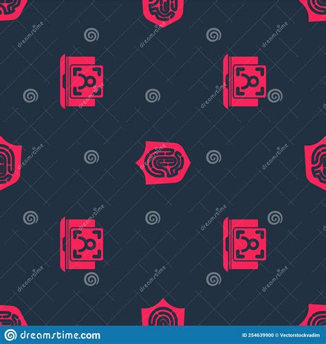 Set Laptop With Face Recognition And Fingerprint In Shield On Seamless Pattern Vector Stock