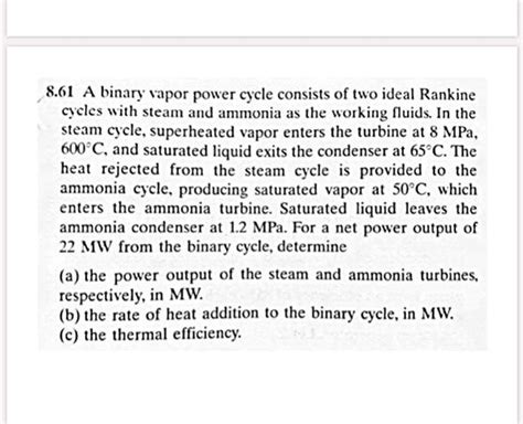 solved 8 61 a binary vapor power cycle consists of two ideal rankine