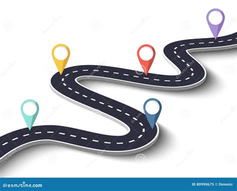 Winding Road On A White Isolated Background With Pin Pointer Vector