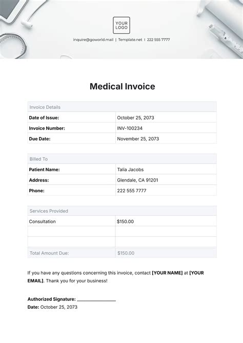 Free Printable Medical Invoice Template Edit Online And Download