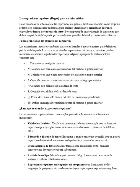 Las Expresiones Regulares Pdf Expresión Regular Programación De