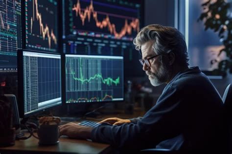 Premium Ai Image Stock Market Trader Monitoring Multiple Screens