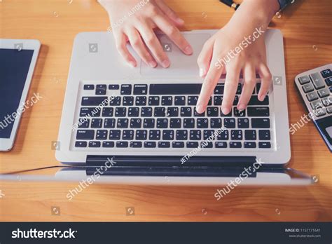 Man Working Laptop Top View Stock Photo Edit Now 1157171641