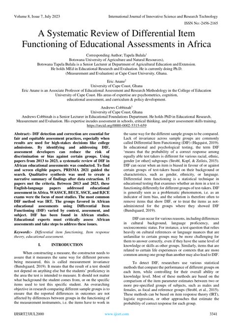Pdf A Systematic Review Of Differential Item Functioning Of Educational Assessments In Africa