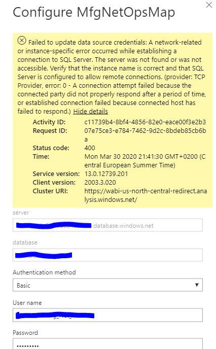 Azure Sql Server Connection Error On Power Bi Serv Microsoft Fabric Community