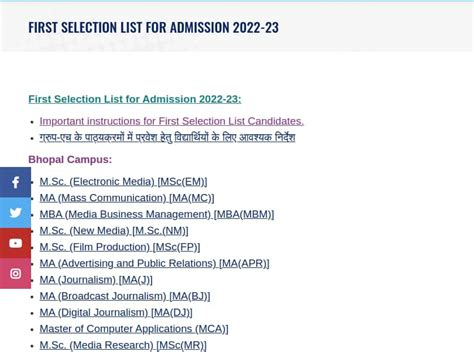 MCU Result Merit List Counselling Cutoff Check Here