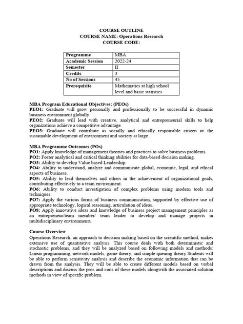 Operations Research Outline Updated Pdf Mathematical Optimization Operations Research