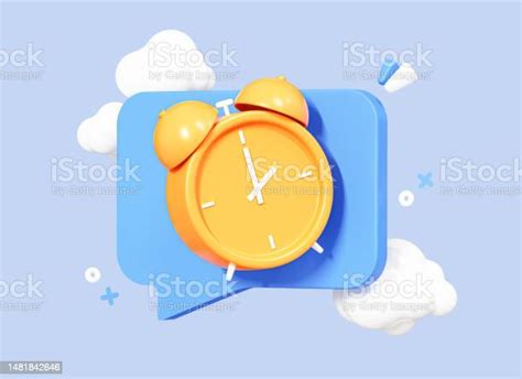 알람 시계가 있는 3d 말풍선 벨 알림 이벤트 또는 모임 미리 알림 기상 시간 소셜 미디어 메시지 개념입니다 만화 창조적 인 디자인 아이콘은 파란색 배경에 분리되어 있습니다