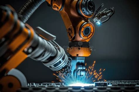 Spot Welding Robot With Welding Torch In Motion Creating Seamless And Precise Welds Stock