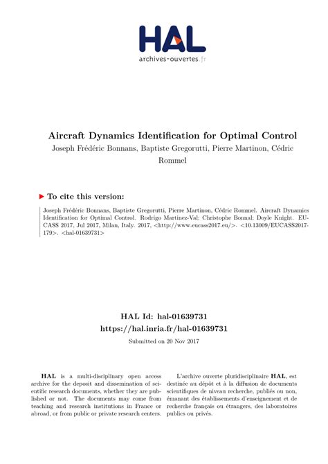 Pdf Aircraft Dynamics Identification For Optimal Control