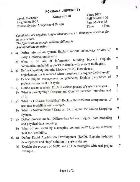 Pokhara University PU BCA SAD Question Paper Rd Semester Mero Enotes