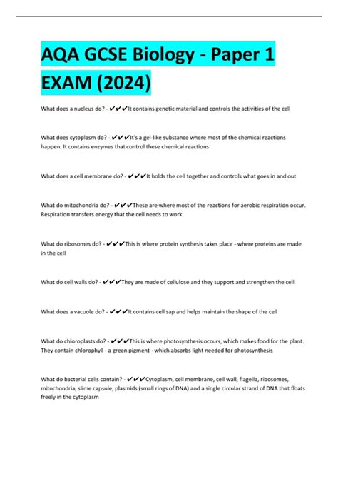 aqa gcse biology paper 1 exam 2024 gcse stuvia us