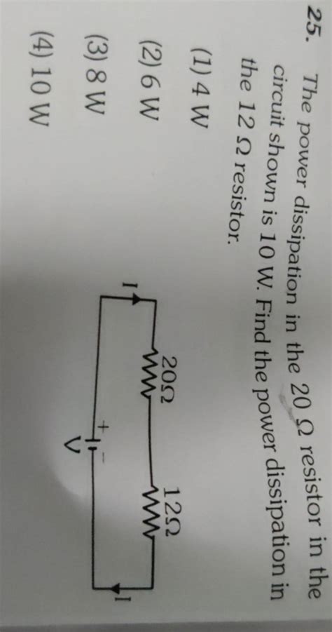 The Power Dissipation In The 20Ω Resistor In The Circuit Shown Is 10 W F