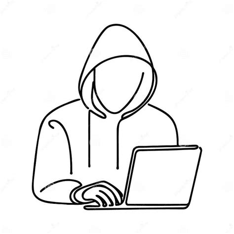 One Line Continuous Cyber Security Hacker Symbol Silhouette Of Online Financial Security Thief