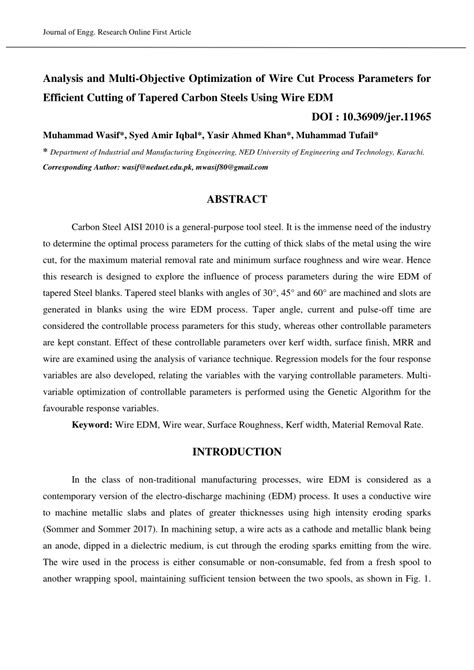PDF Analysis And Multi Objective Optimization Of Wire Cut Process Parameters For Efficient
