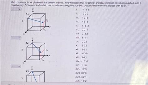 Solved Match Each Vector Or Plane With The Correct Indices