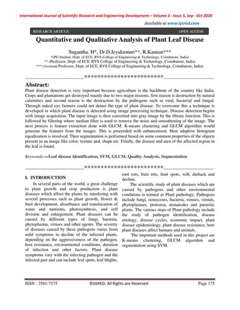 Quantitative And Qualitative Analysis Of Plant Leaf Disease Pdf