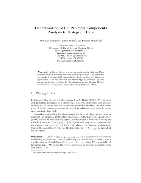 Pdf Generalization Of The Principal Components Analysis To Histogram Data