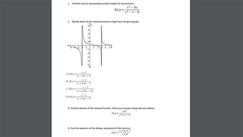 Solved 1 Find The Vertical Asymptote S And Or Hole S For