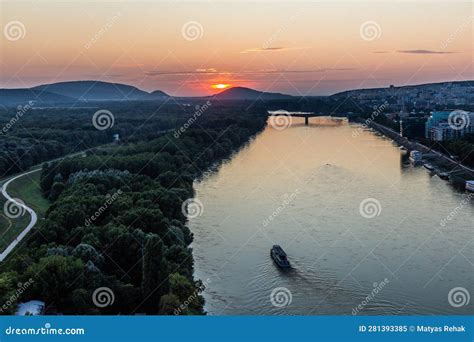 Sunset Above Danube River In Bratislava Slovak Stock Image Image Of
